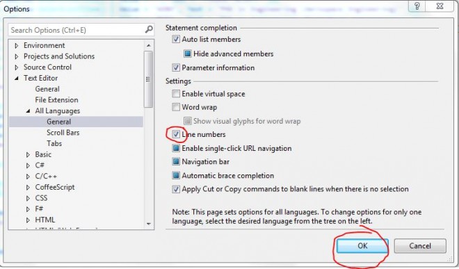 How to Display Line Numbers in the Editor Visual Studio 2013 - Haneef ...